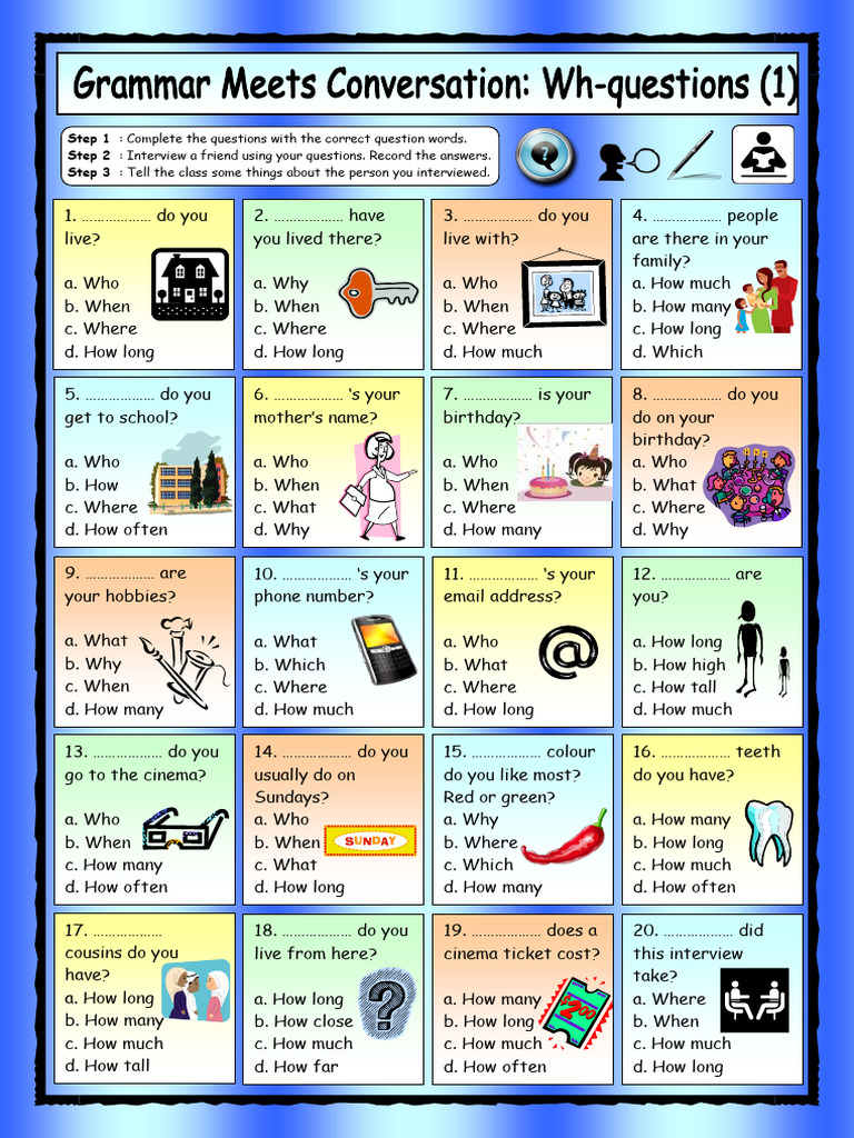 Grammar Meets Conversation Whquestions 1 Getting T Activities Promoting ...