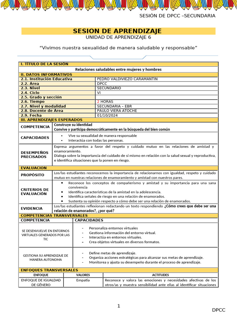 1º DPCC - Ses Act.3 - Uni 6 2024 | PDF | Aprendizaje | Evaluación