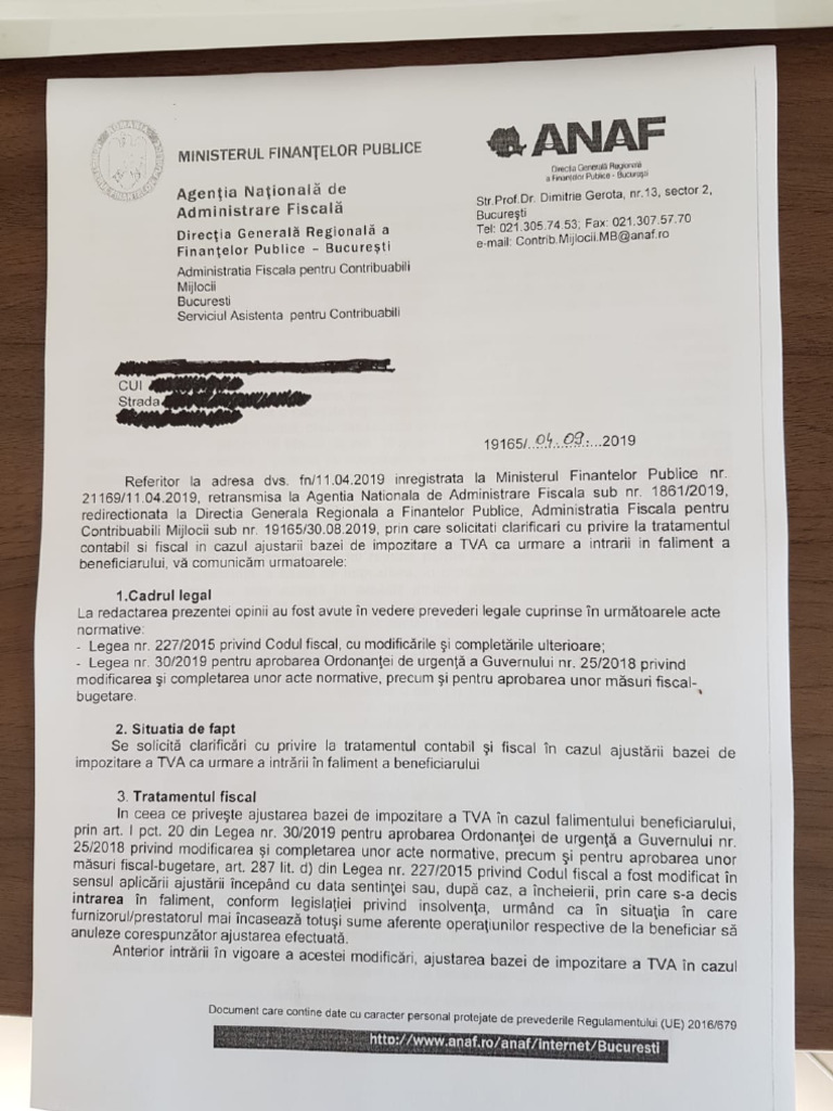 ANAF - Ajustare TVA Creante Neincasate | PDF