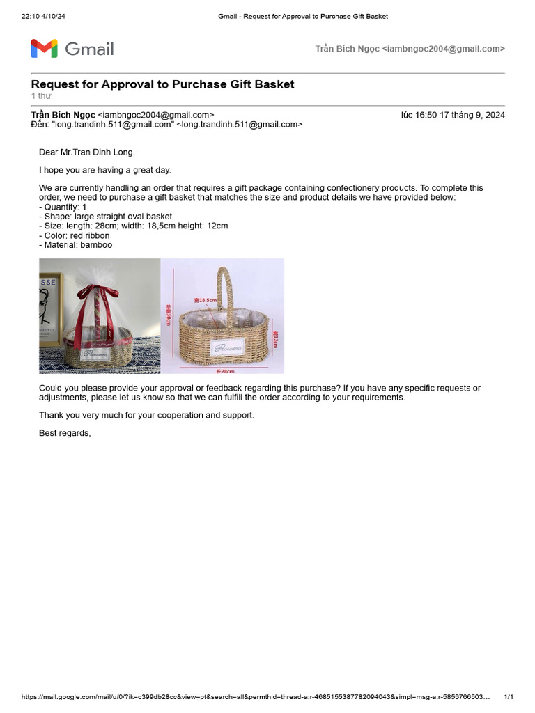 Gmail - Request For Approval To Purchase Gift Basket | PDF