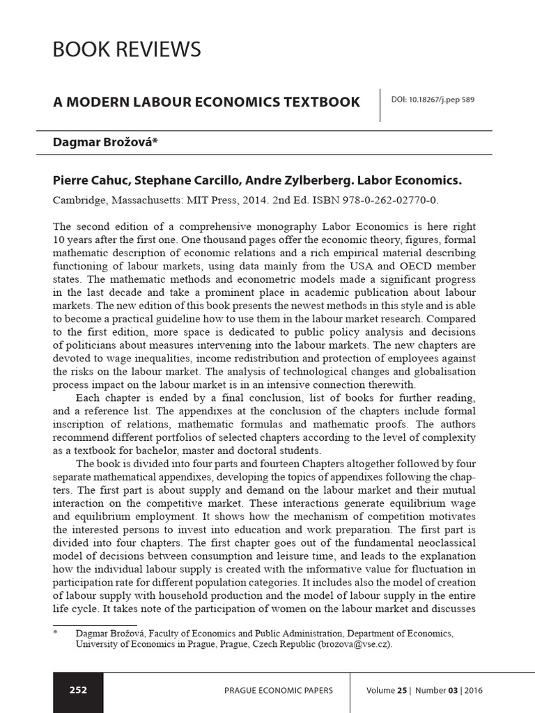 Book Reviews: A Modern Labour Economics Textbook | PDF | Labour ...