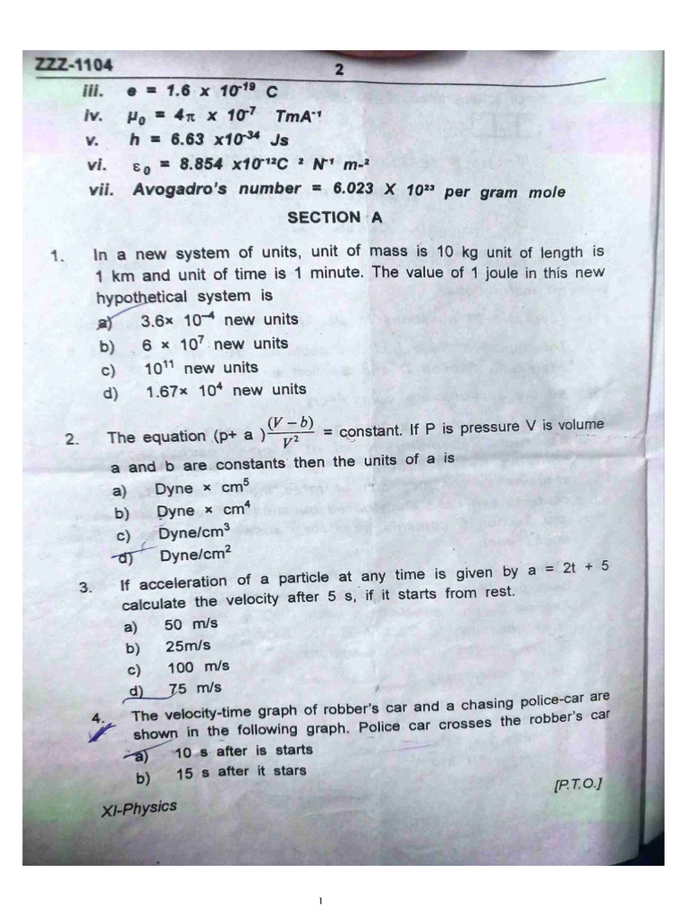 Class 11th Half Yearly Phy Paper | PDF