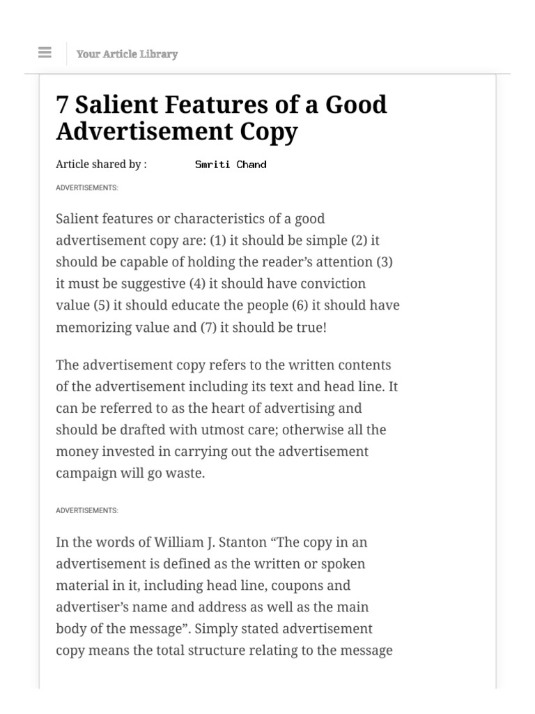 7 Salient Features of A Good Advertisement | PDF | Advertising | Human ...