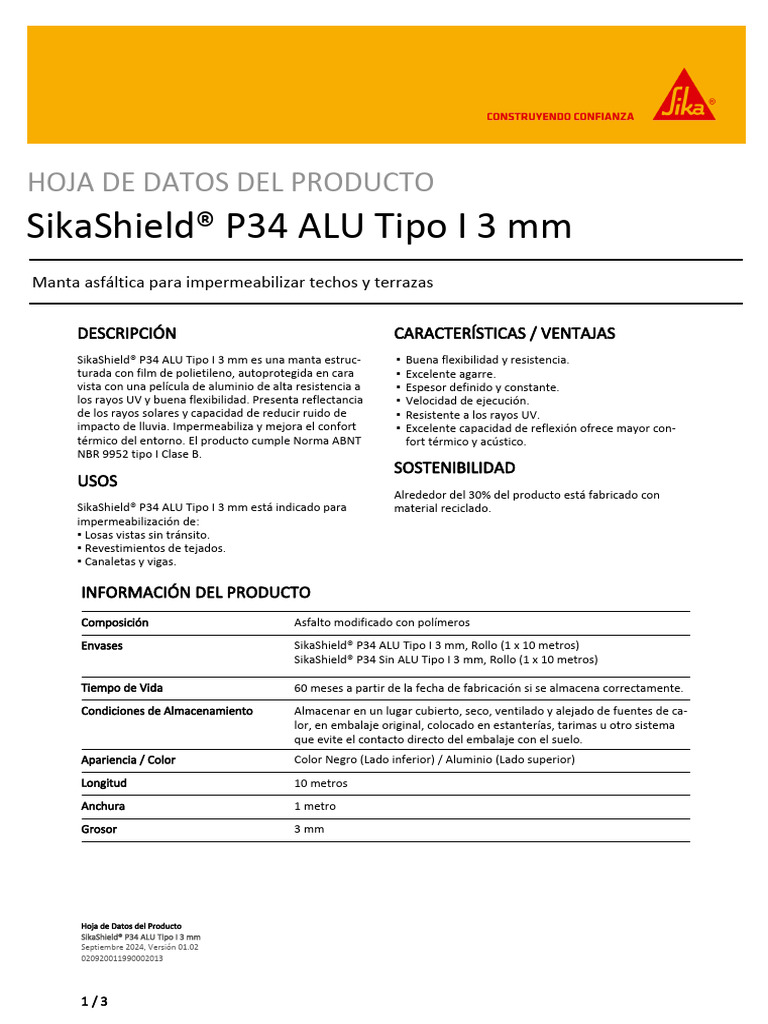 SikaShield P34: Manta Impermeabilizante | PDF | Materiales