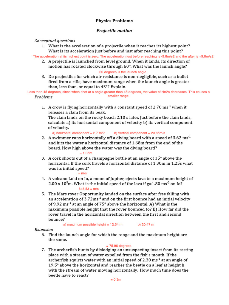 P2 Problems Projectile | PDF | Projectiles | Acceleration