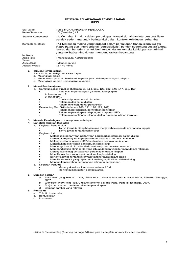 Contoh RPP KTSP | PDF