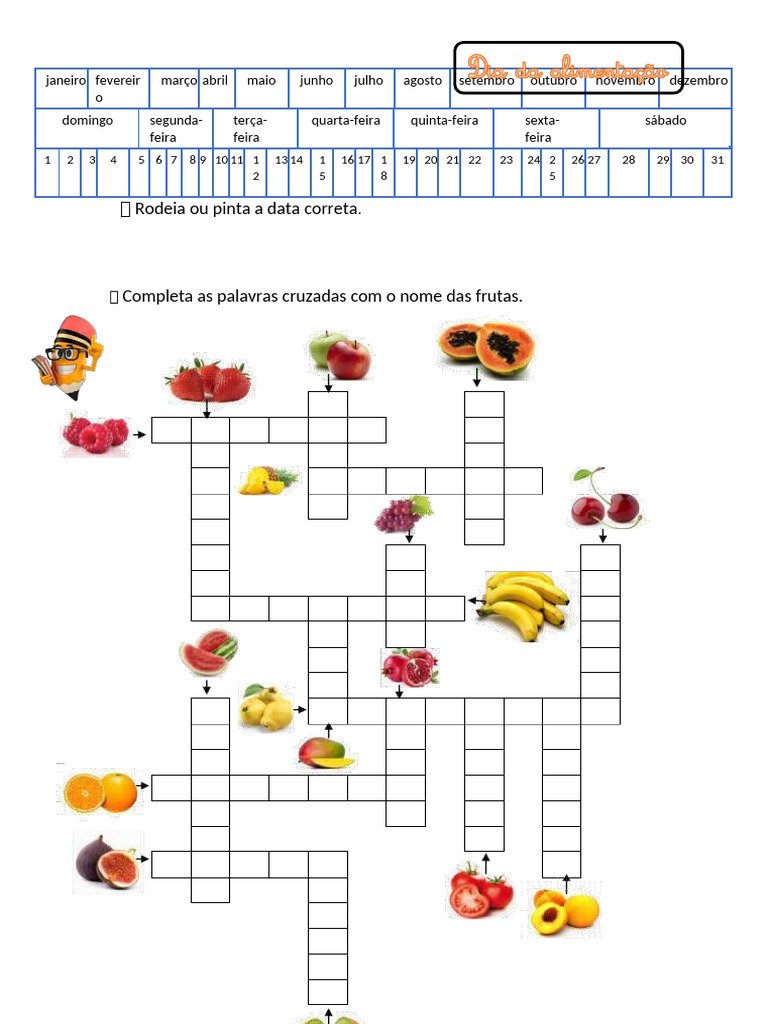Palavras Cruzadas (Frutas) - Alimentação | PDF