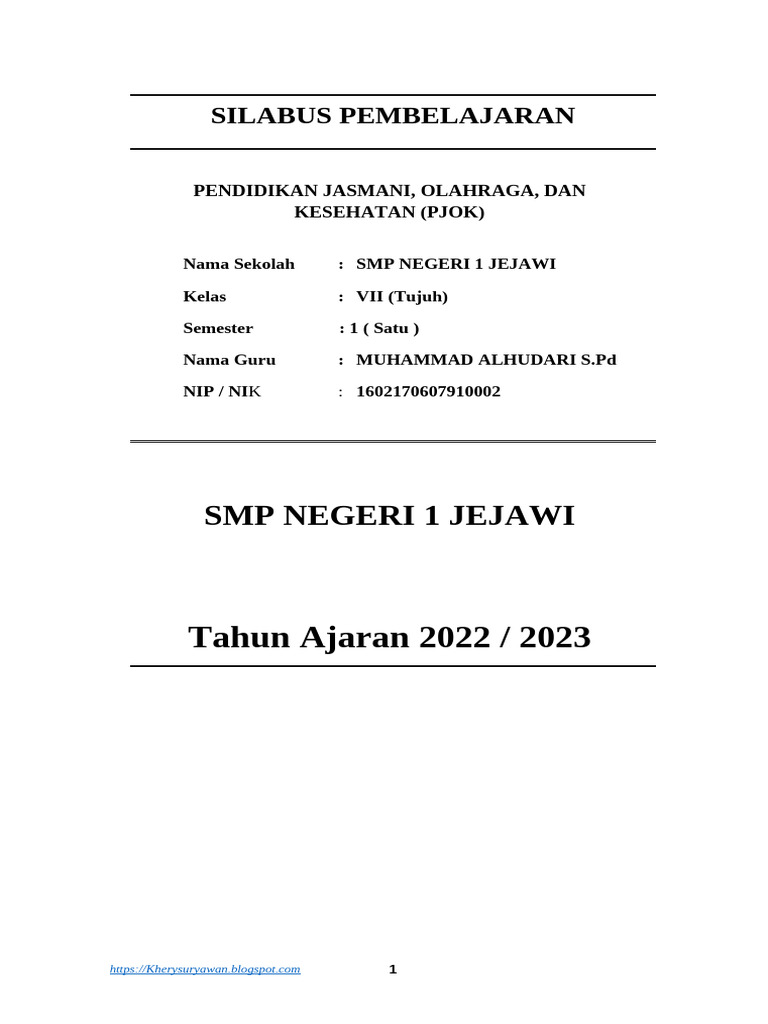 Silabus Pjok 7 | PDF