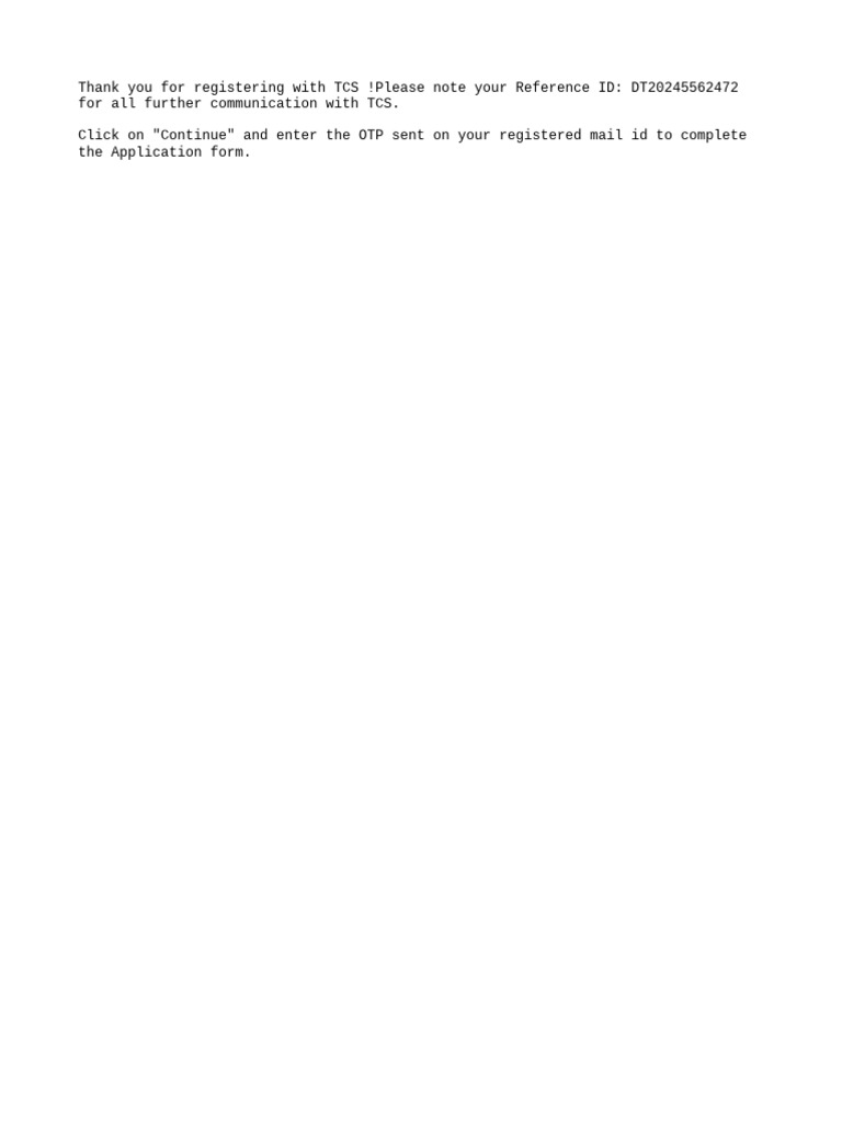 Thank You For Registering With Tcs Pdf