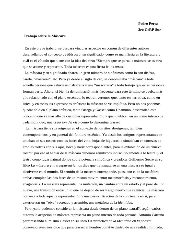 La Máscara: Identidad y Literatura | PDF | America latina | Máscara