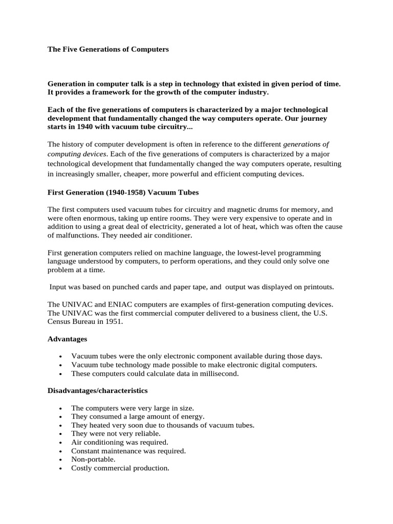 The Five Generations of Computers 2024 B | PDF | Integrated Circuit | Microprocessor