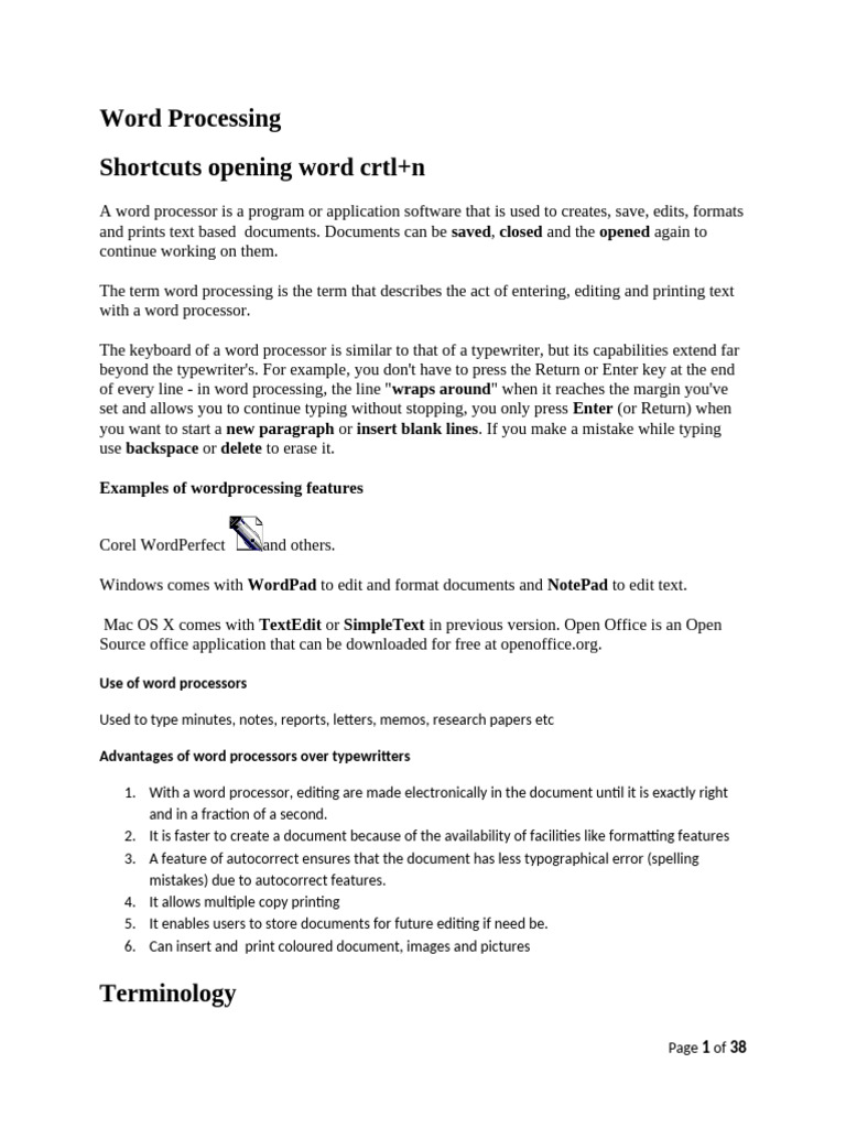 Word Processing 1 | PDF | Cursor (User Interface) | Microsoft Word