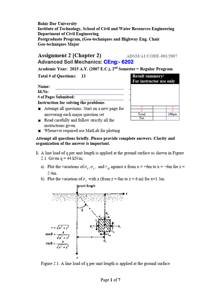 Adv Soil Mechnics Assignment 2 (Chapter 2) | PDF | Stress (Mechanics) | Applied And ...