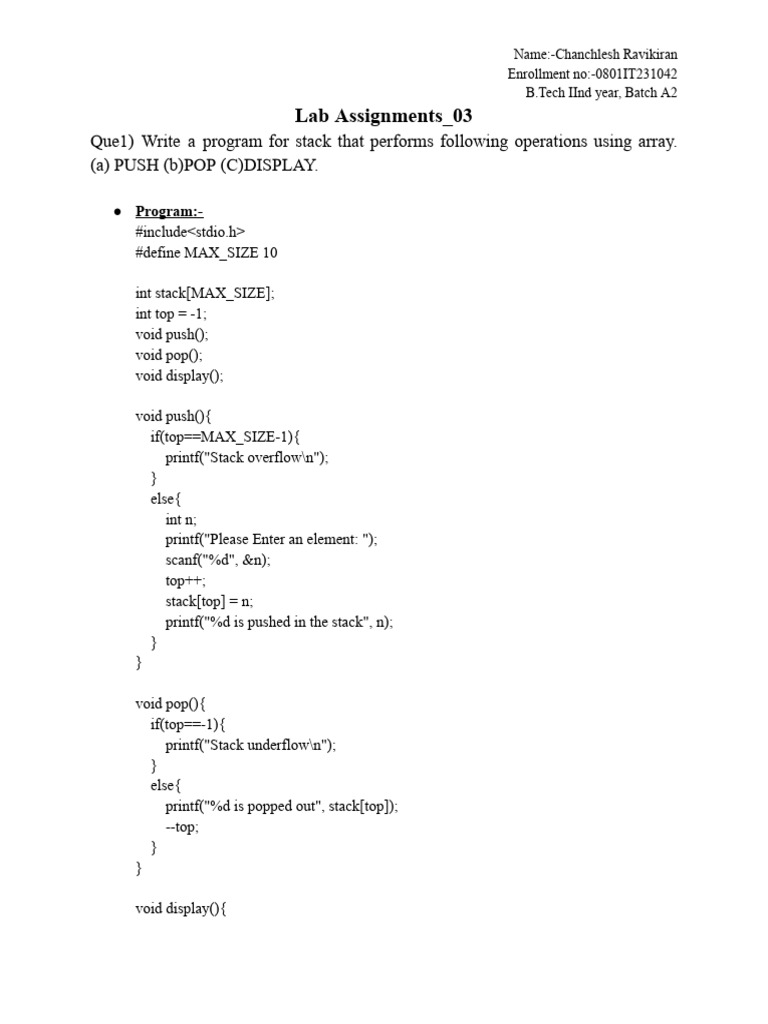 Lab Assignments - 03 DS - 240919 - 215212 | PDF | Computer Science | Computing