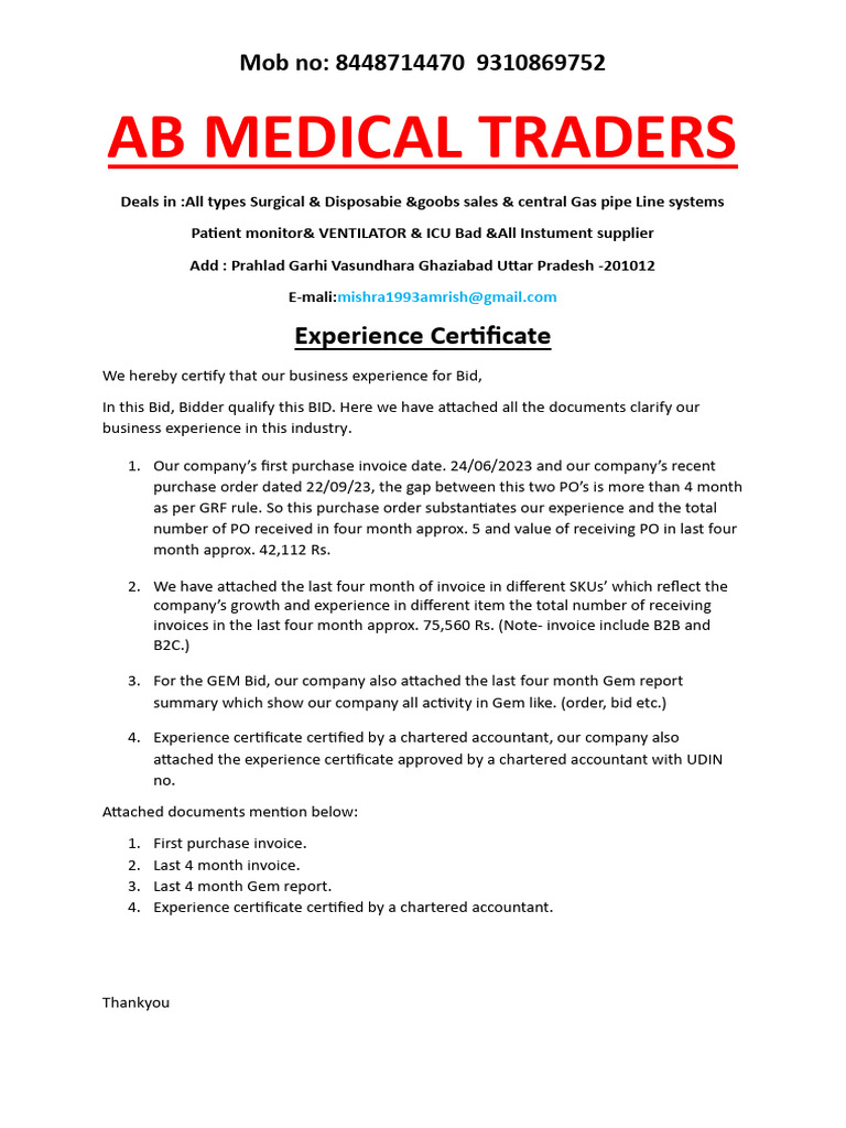 Experience Certificate for Bid Submission | PDF