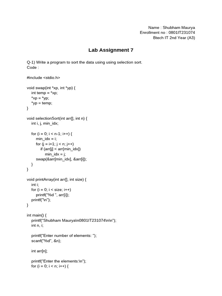 DS Lab Assignment 7 | PDF | Algorithms And Data Structures | Algorithms