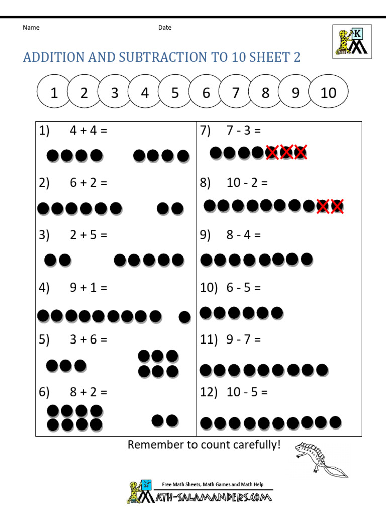 Addition Subtraction To 10 2 | PDF