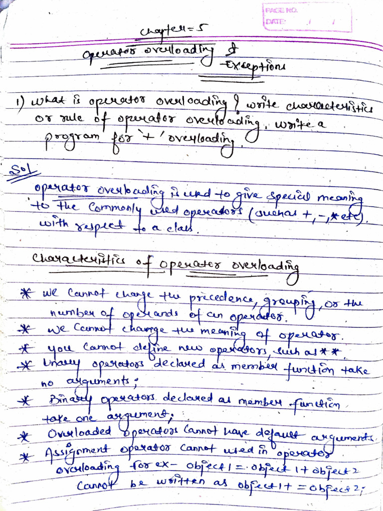Chapter 5 Operator Overloading & Exceptions bcs031 C++ Notes Bca | PDF