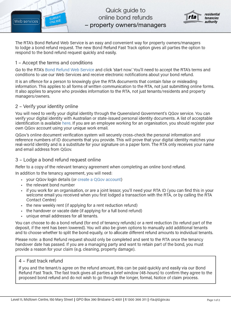 Online Bond Refund Guide QLD | PDF | Leasehold Estate | Identity Document