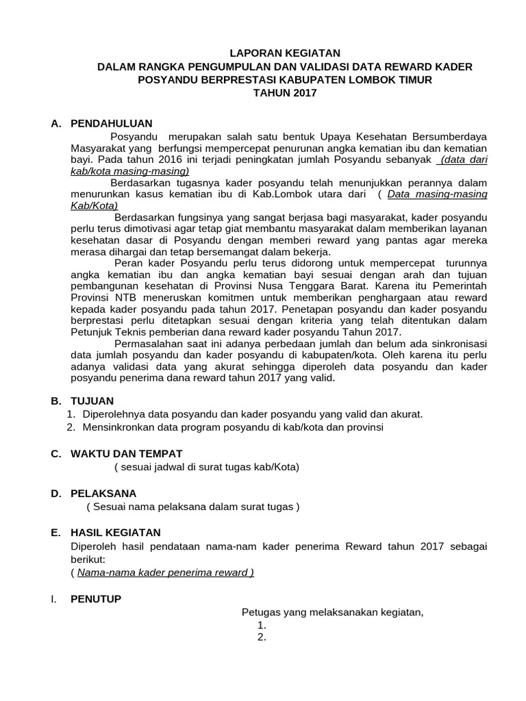 Contoh Lap - Monev Kader | PDF