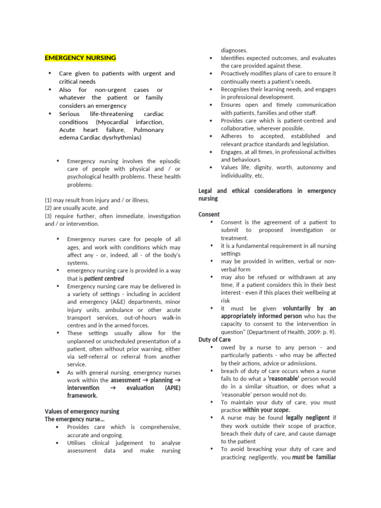 Emergency Nursing Notes | PDF | Major Trauma | Shock (Circulatory)
