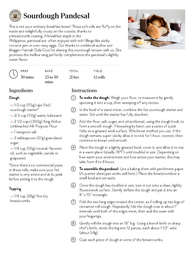 Sourdough Pandesal Recipe - King Arthur Baking | PDF | Sourdough | Breads