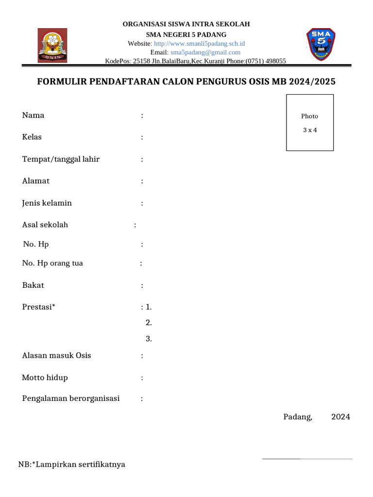 Formulir OSIS 2024 | PDF