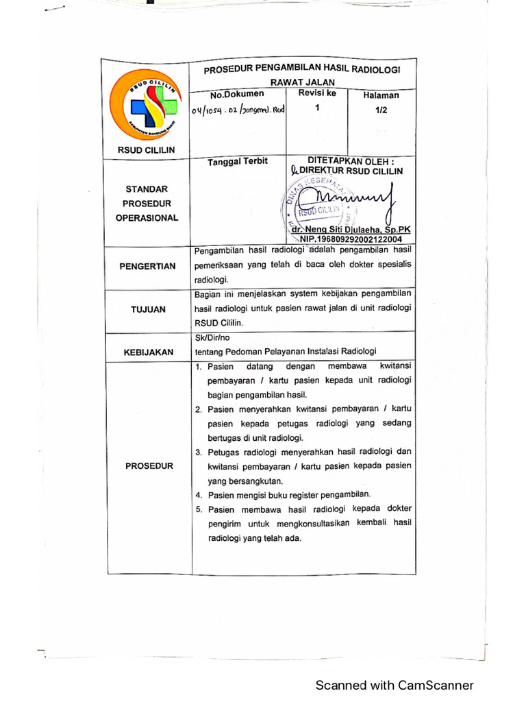 Sop Prosedur Pengambilan Hasil Radiologi | PDF