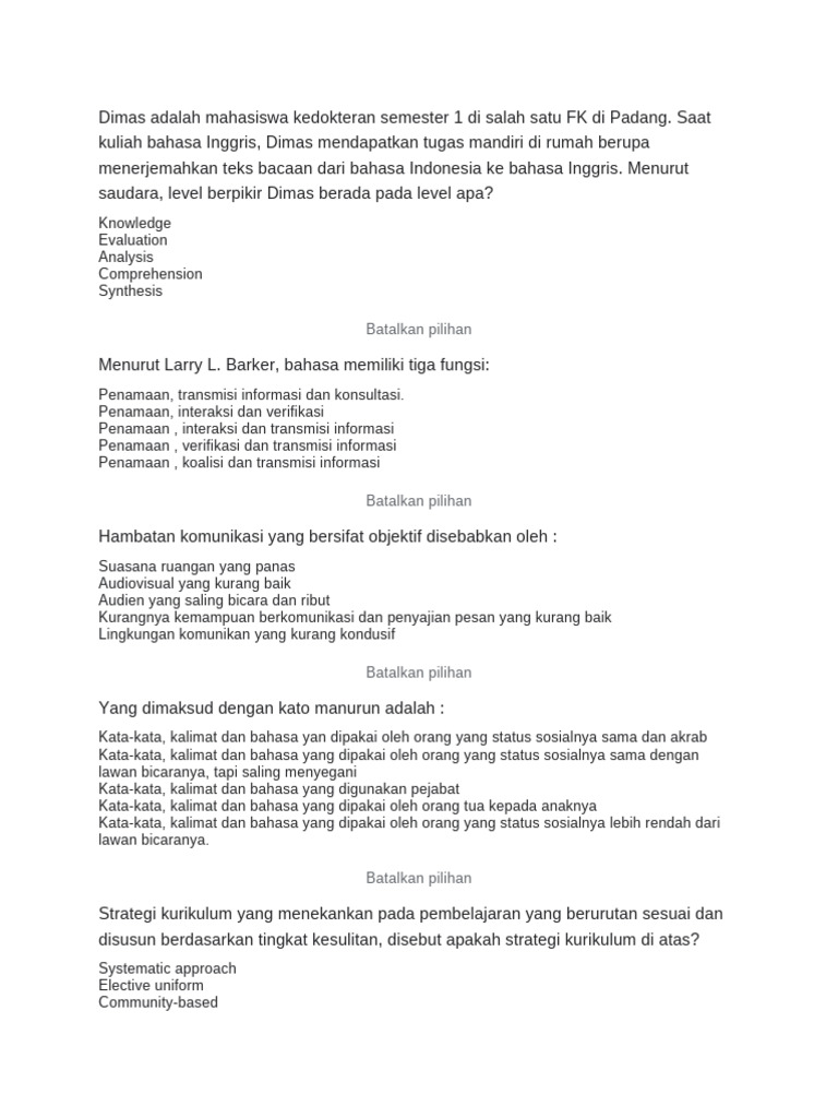 Soal MCQ Modul 1 Sesi 1 Semester 1 | PDF
