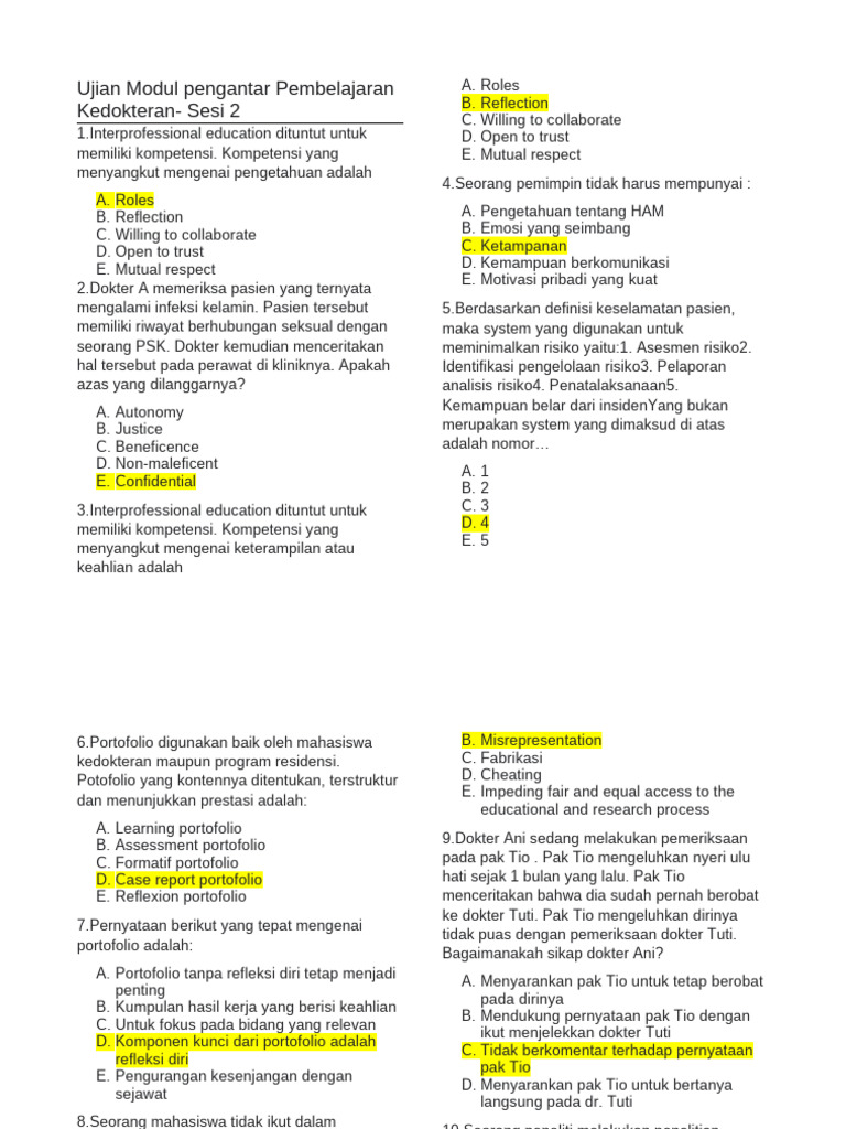 Ujian Modul Pengantar Pembelajaran Kedokteran 2 | PDF