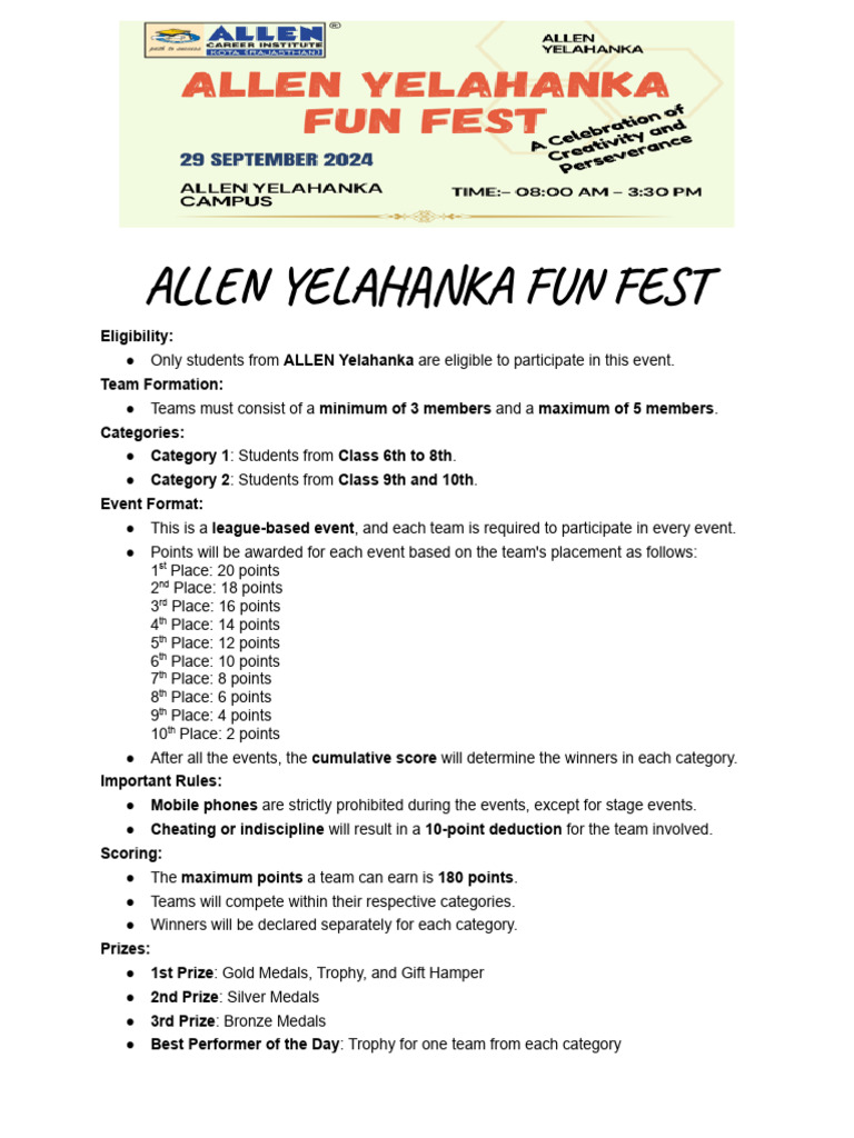 ALLEN Yelahanka Fun Fest Guide | PDF | Dances | Dance Music