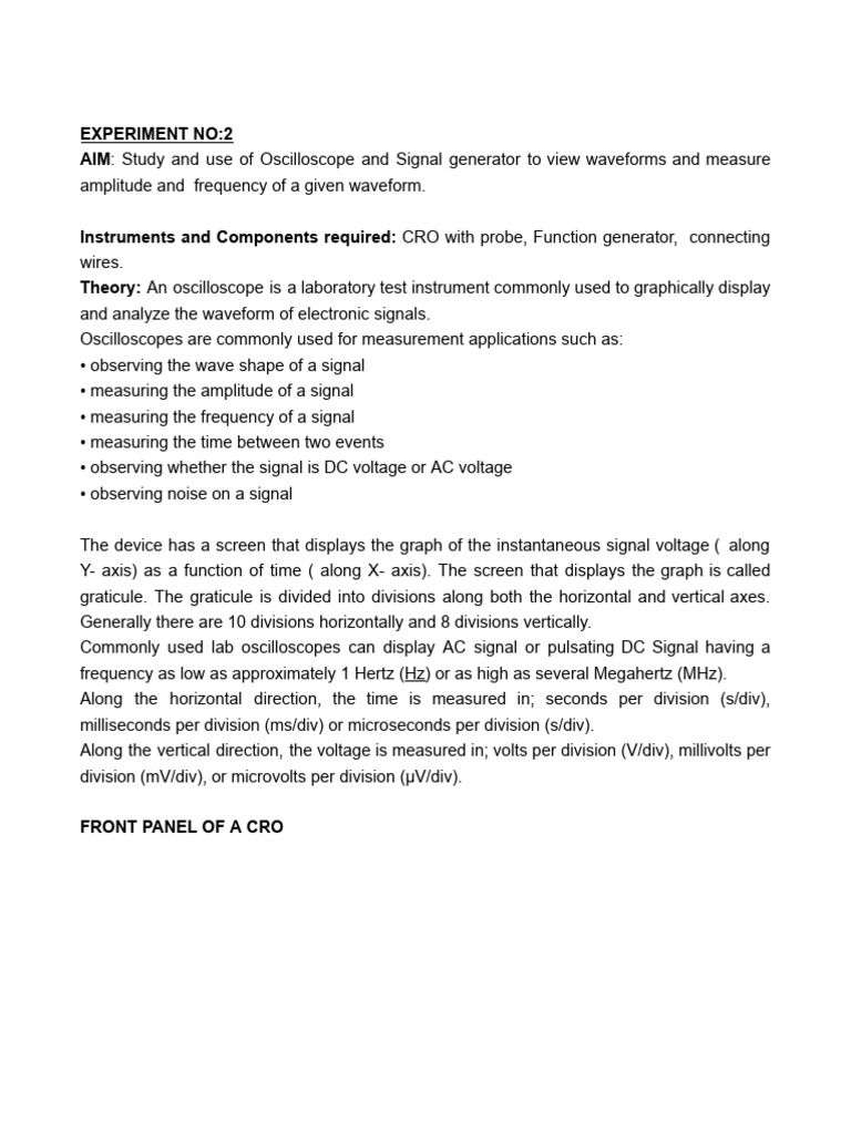 CRO and Function Generator Overview | PDF | Amplitude | Root Mean Square