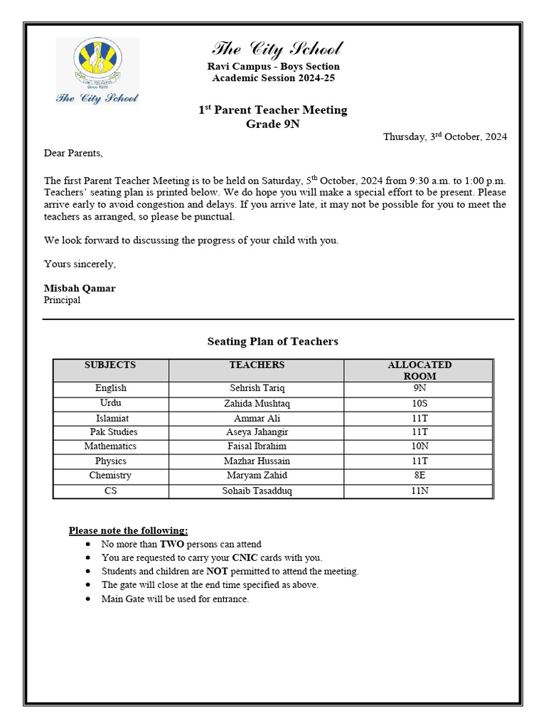 PTM Notice for Grade 9N Parents | PDF