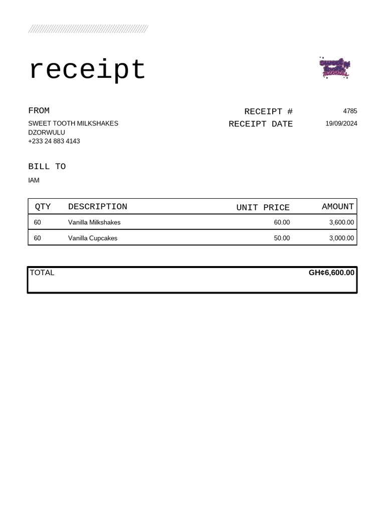 Sweet Tooth Receipt | PDF