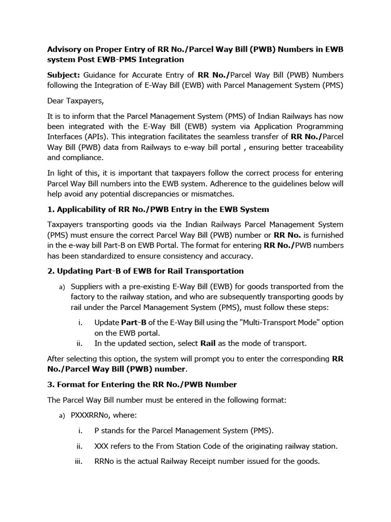 Advisory on Proper Entry of Parcel E-Way Bill | PDF | Information Technology | Computing