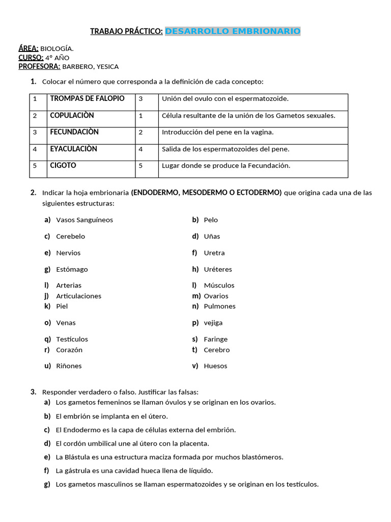 TP - Desarrollo Embrionario | PDF