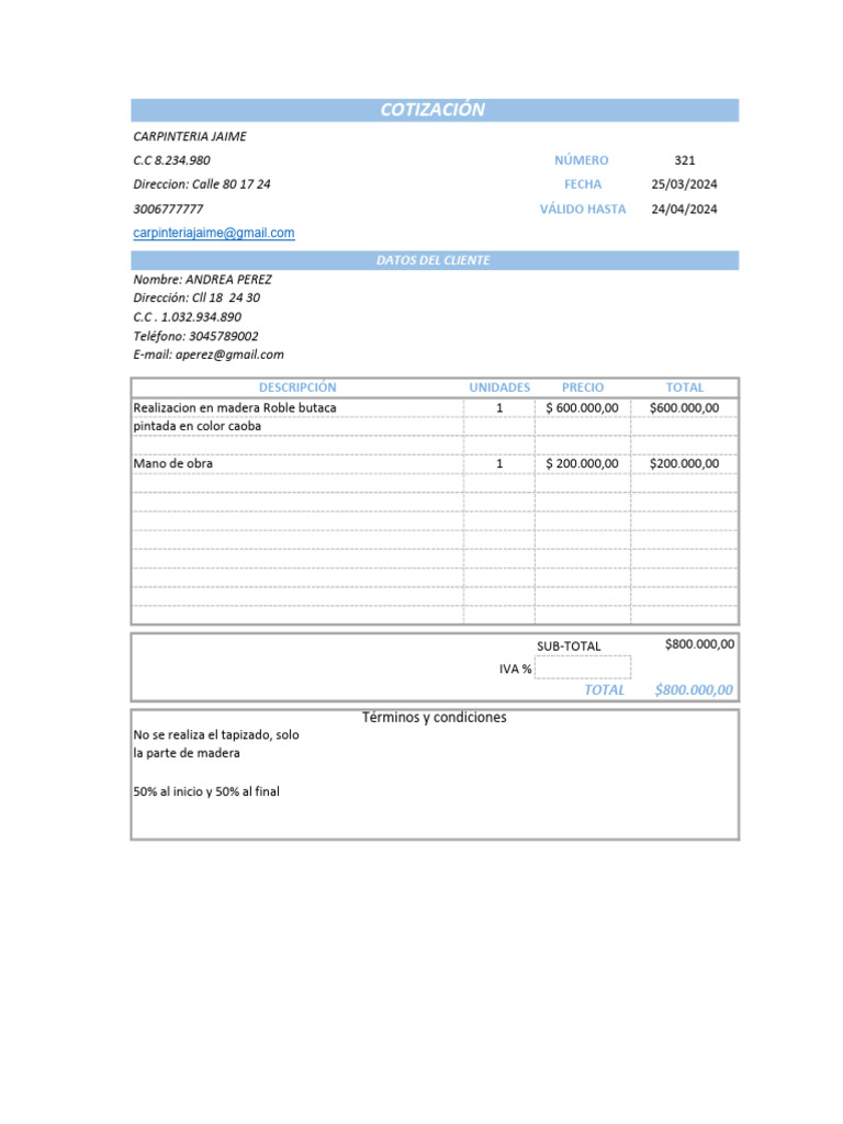 Cotizacion Jaime | PDF