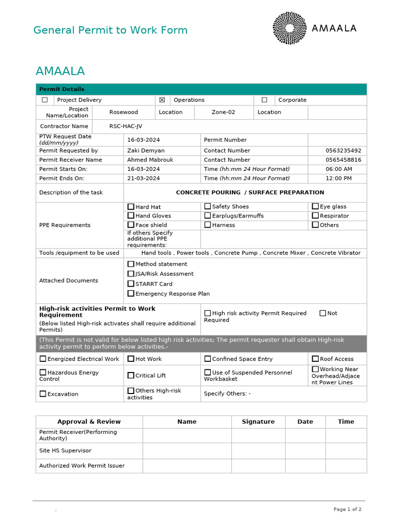 Concrete Pouring Permit | PDF | Personal Protective Equipment | Workplace