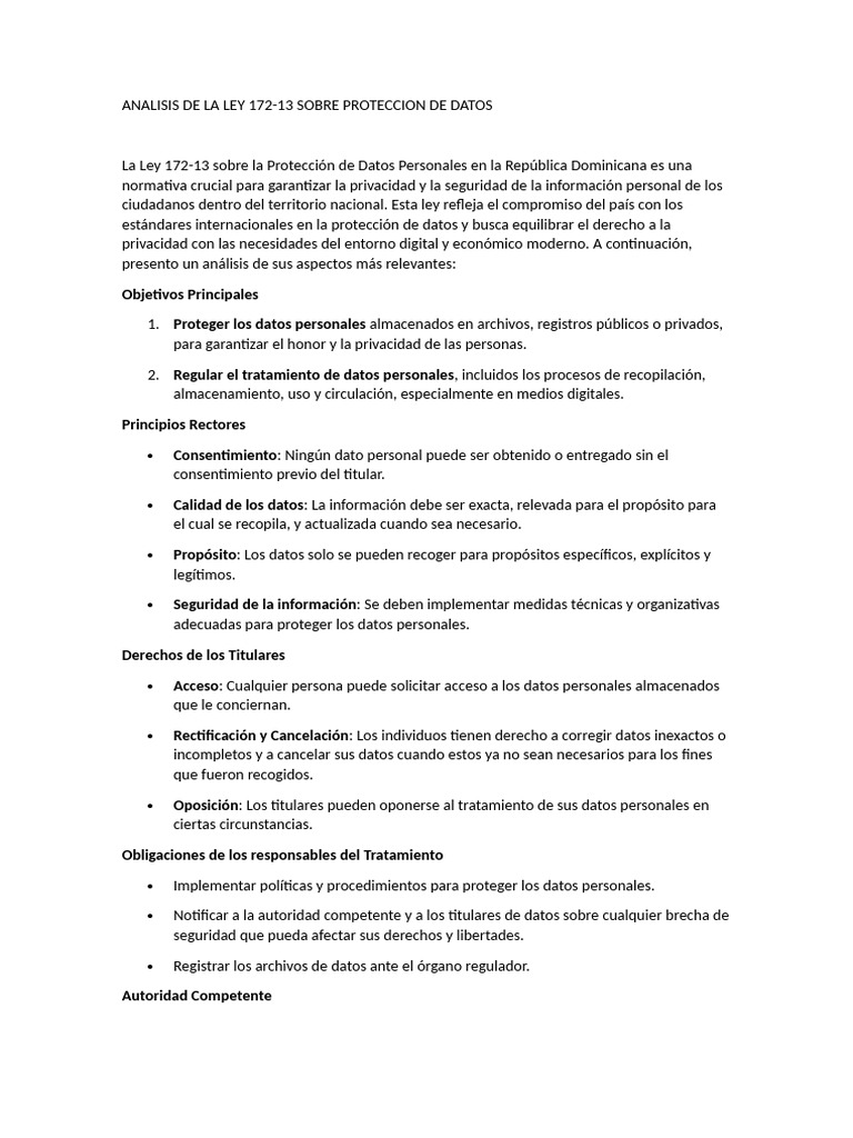 Protección de Datos en RD: Ley 172-13 | PDF | Privacidad | Seguridad de ...