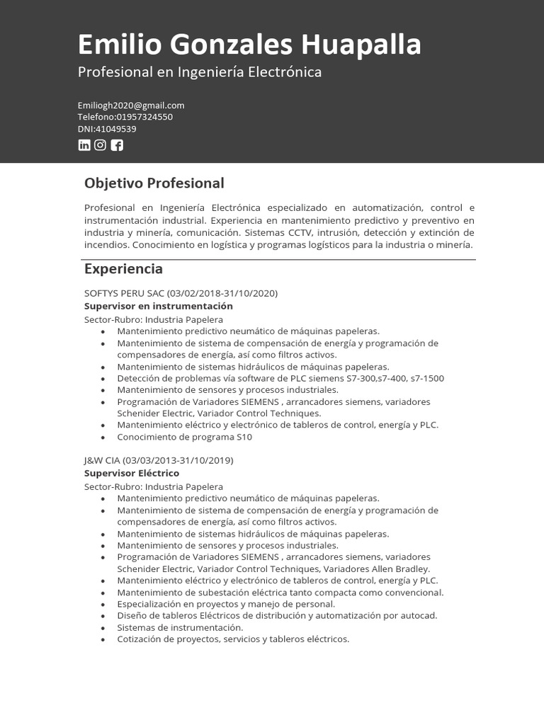 CV Documentado Emilio Gonzales | PDF | Controlador lógico programable ...