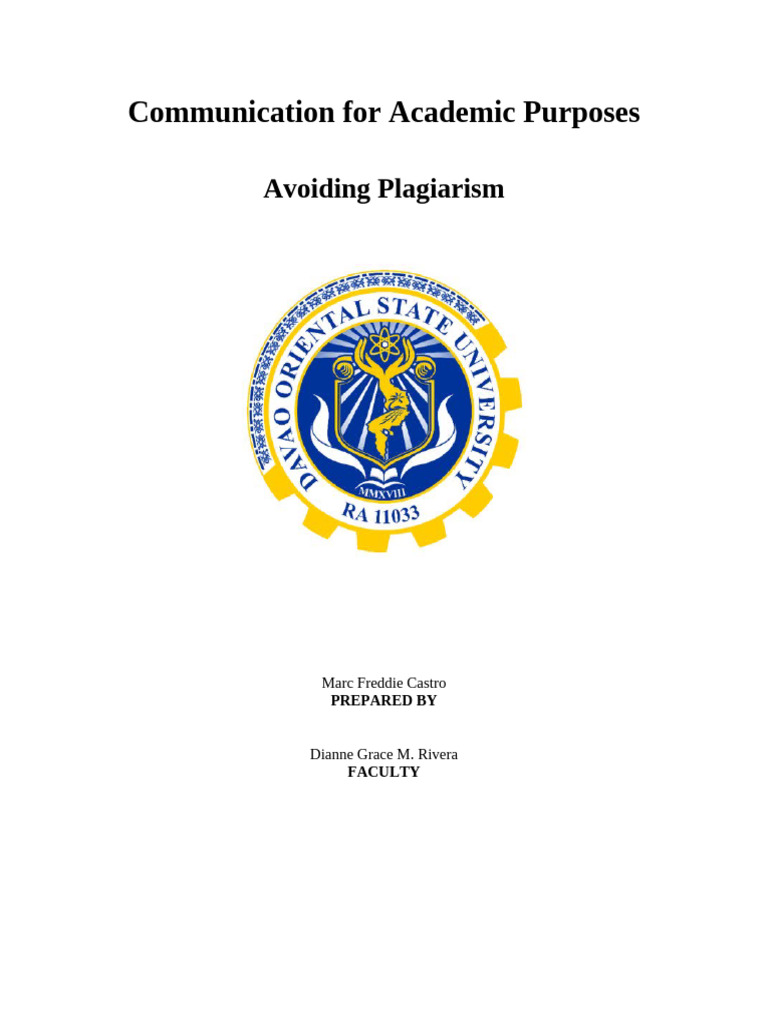 Communication For Academic Purposes Avoiding Plagiarism | PDF ...