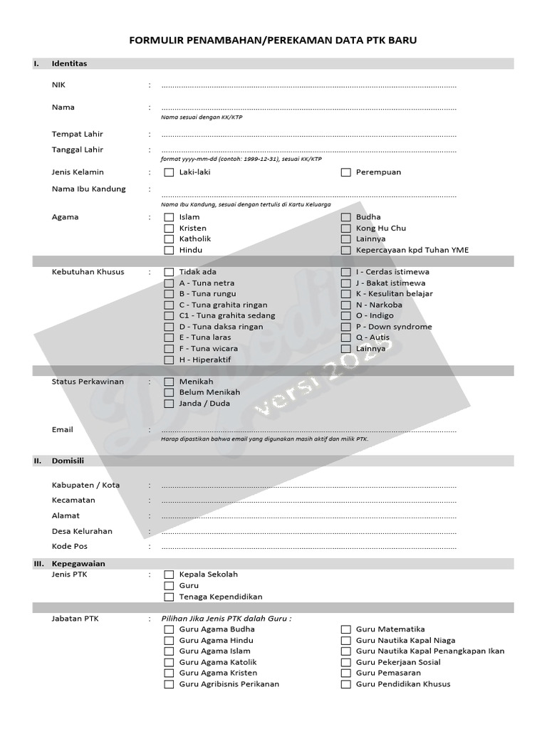 2 - Formulir Tambah - Perekaman PTK Baru - Dapodik Ver 2025 | PDF