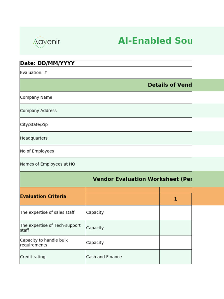 Vendor Evaluation Worksheet Template | PDF | Performance Indicator ...
