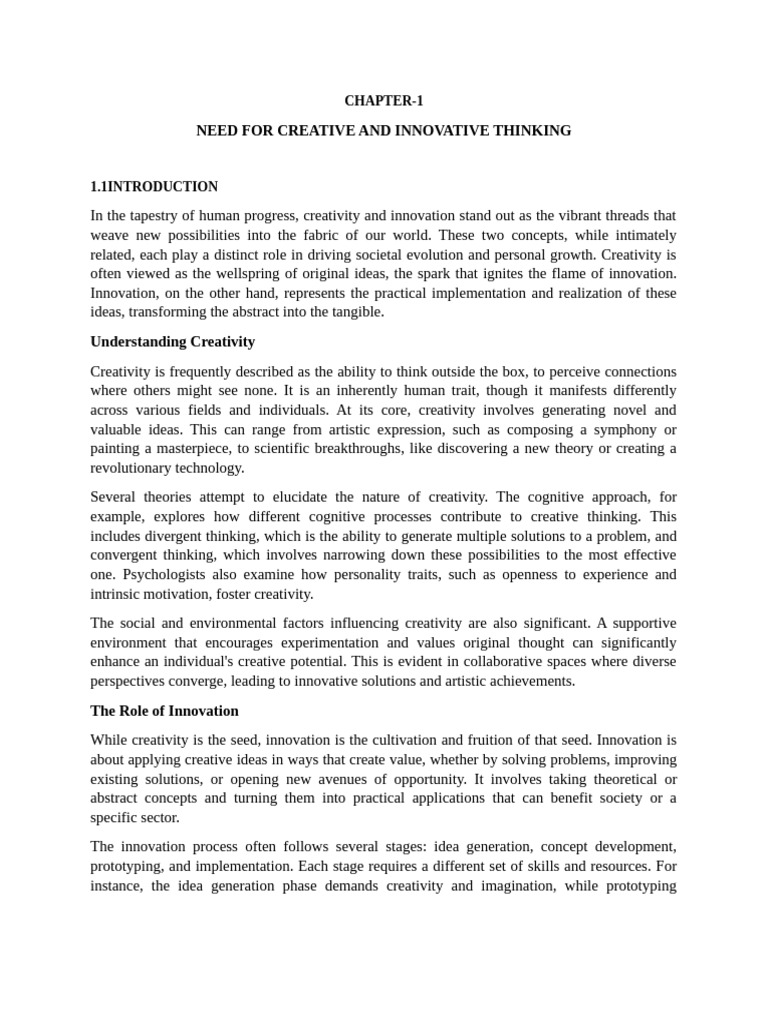 Need For Creative and Innovative Thinking: Chapter-1 | PDF | Creativity | Usability