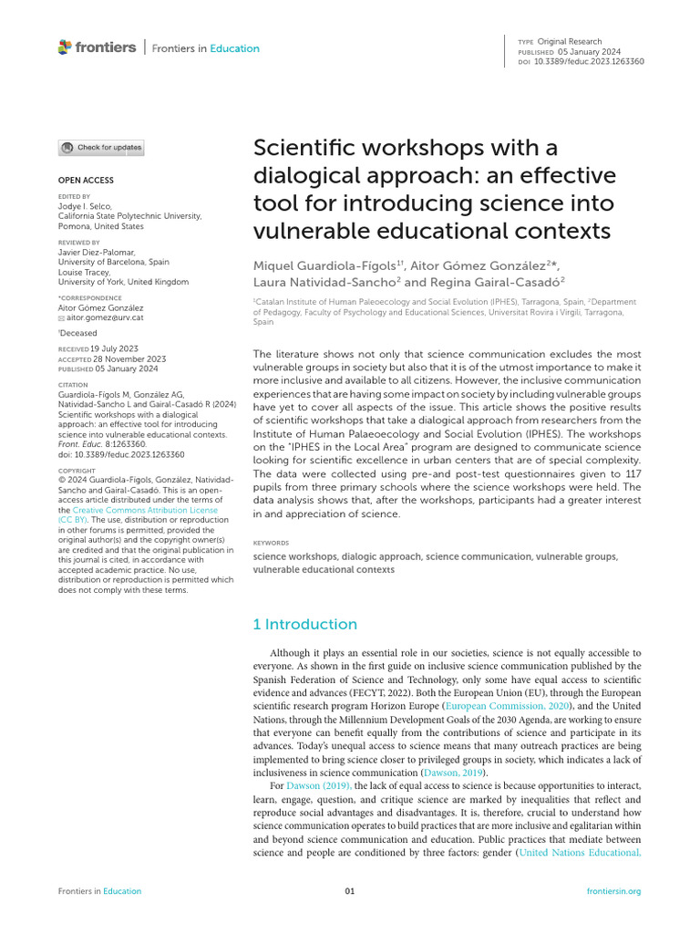 GUARDIOLA-FÍGOLSetal2024 - Scientific Workshops With A Dialogical ...