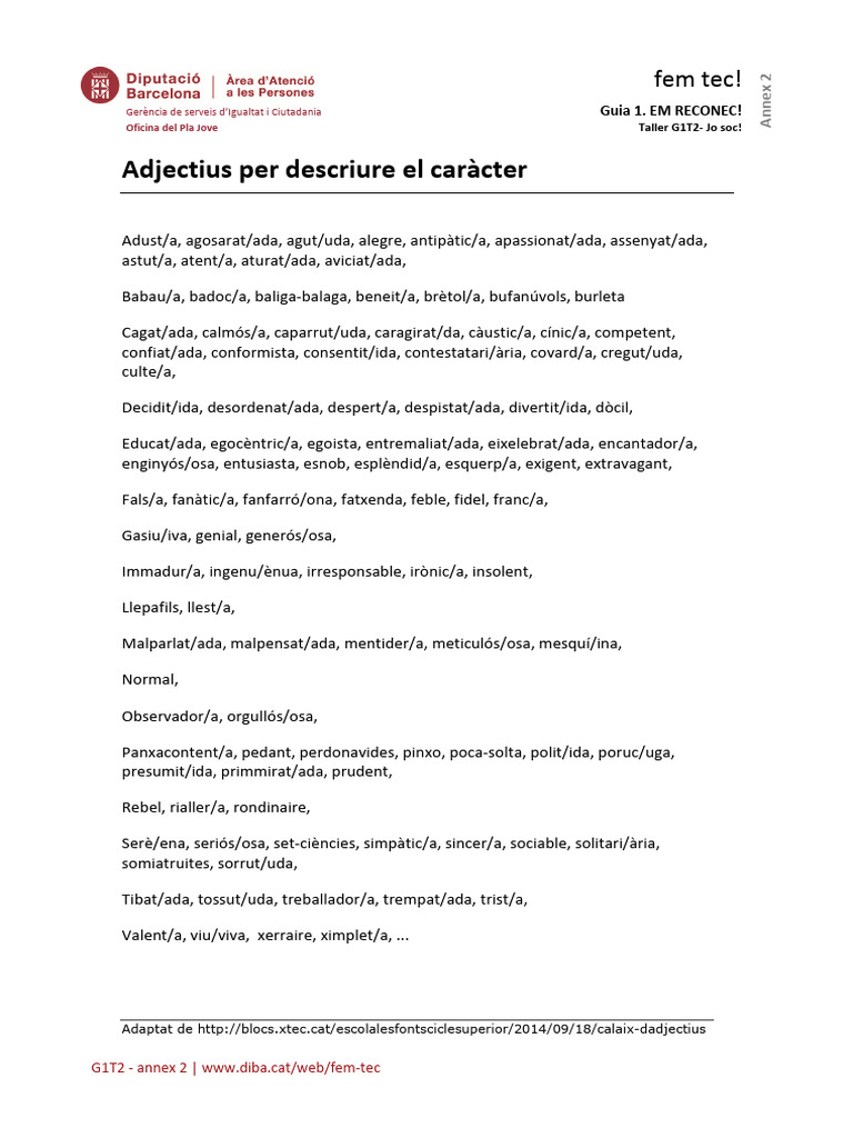 Adjectius de Personalitat | PDF