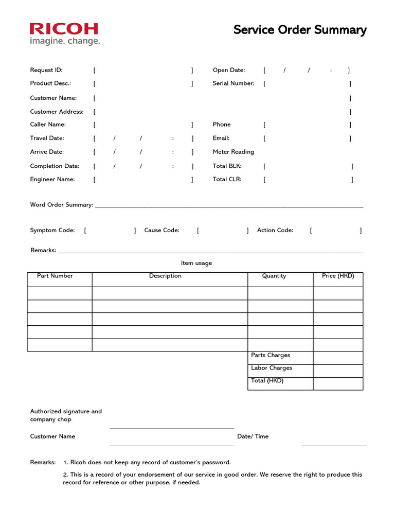 Service Order Blank Form | PDF