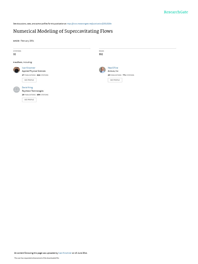 Numerical Modeling of Supercavitating Flows | PDF | Pressure | Fluid Dynamics