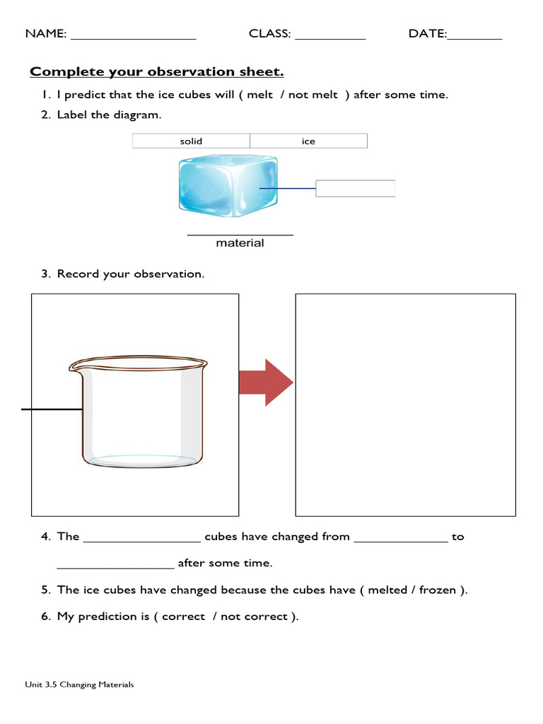 Ice Cube Melting Experiment Worksheet | PDF