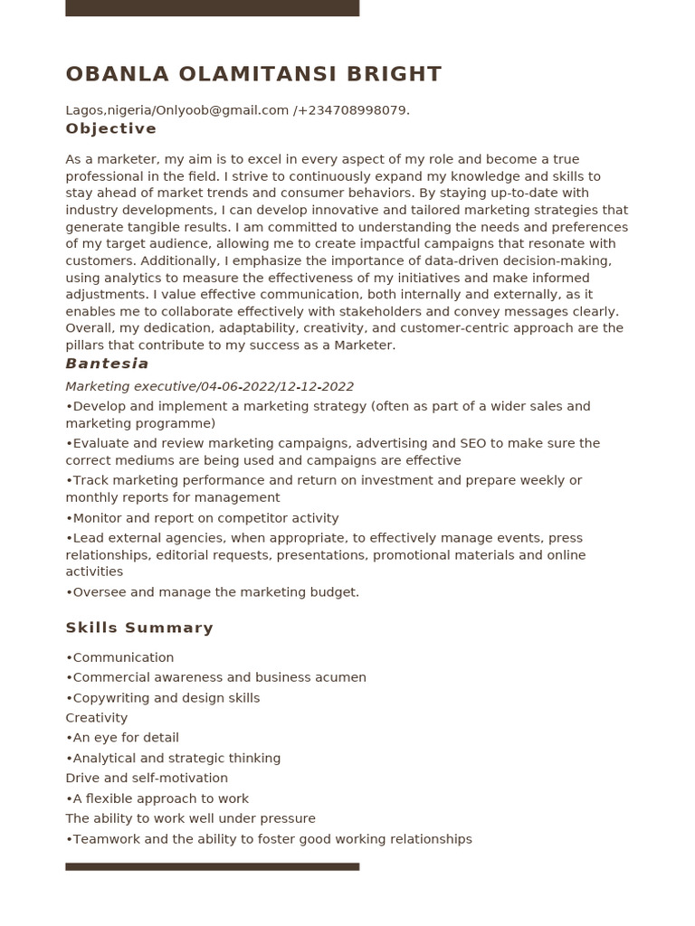 Obanla Olamitansi Bright: Objective | PDF